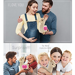 DolliBu Happy Mother's Day Super Soft Plush Beige Llama Figure - Cute Stuffed Animal with Pink Heart Message for Best Mommy, Grandma, Wife, Daughter - 11 Inch