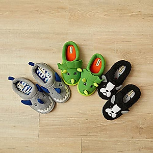 Dearfoams Easter Basket Stuffers Gifts for Kids Washable Animal Critter Slippers, Green Dinosaur, 4-5 Big Kid