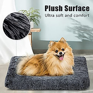 Dog Bed,Crate Pet Bed Kennel Pad,Soft Plush,Comfortable Dog Bed,Washable,Suitable for Medium & Large Dogs(Dark Grey)