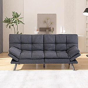 Hcore Futon Sofa Bed Couch,Convertible Futon Sleeper Sofa,Memory Foam Futon Couch Bed,Loveseat Sofa Bed,Small Splitback Polyester Modern Sofa for Living Room,Office,Apartment,Pure Grey