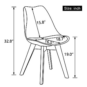LSSBOUGHT Mid Century Modern Dining Chairs,Shell Lounge Plastic Side Chair with Soft Padded and Wooden Legs for Dining Room Living Room Bedroom Kitchen Set of 2 (White)