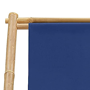MBFLUUML Beach Sling Patio Chair, Outdoor Folding Recliner Chair,Deck Chair Bamboo and Canvas Navy Blue Suitable for Lawn, Garden, Porch and Backyard.