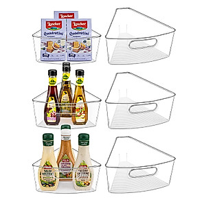 JEISSLIA Lazy Susan Cabinet Organizer Bins for 26"/ 28"/ 32" Diameter Corner Lazy Susan, Plastic Cabinet Storage Bin, 1/8 Wedge-Food Safe, BPA Free, with Non-slip Pads (For 26" Lazy Susan, 6 Pack)
