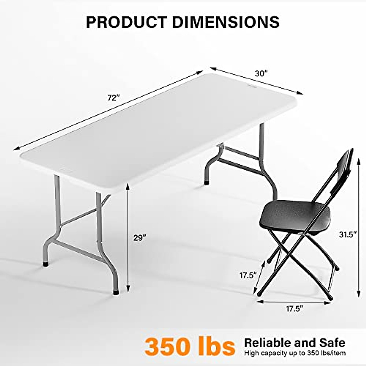 VINGLI 6 FT Plastic Folding Table Set with 8 Black Folding Chairs for Picnic, Event, Training, Outdoor Activities, at Home and Commercial Use