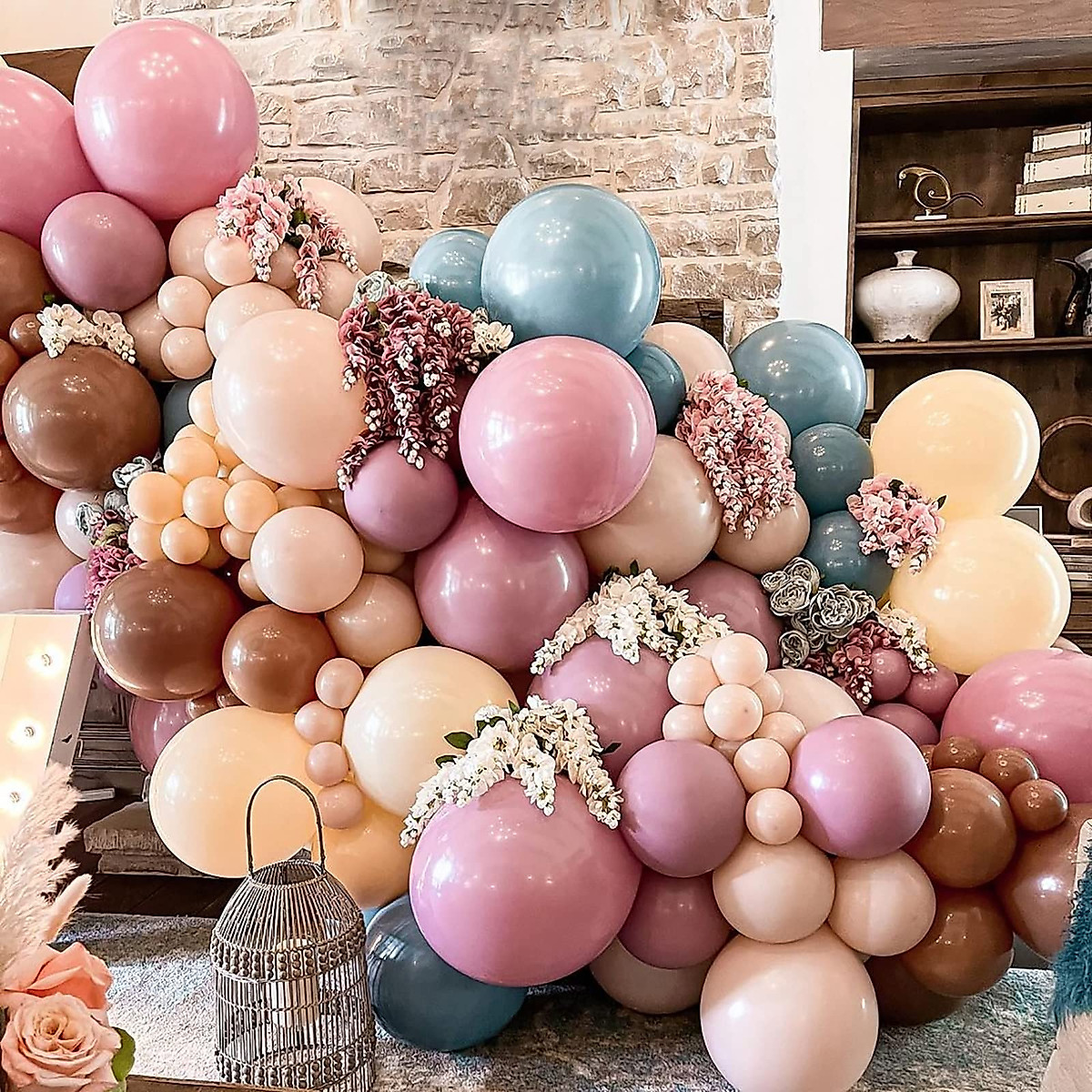Dusty Pink Blush Balloon Garland Arch Kit,Double-Stuffed Dusty Pink Nude Coffee Blue Balloons for Birthday Bridal Baby Shower Wedding Party Decorations