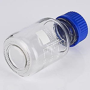 stonylab Glass Graduated Round Media Storage Bottles with GL45 Screw Cap, 250 ml, 1 Pack