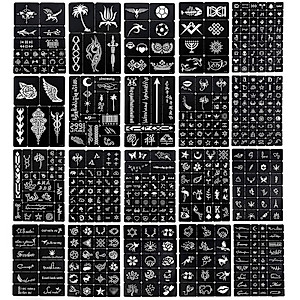 Tiebeauty 20 Sheets Glitter Tattoo Kit, 467 Pcs Henna Tattoo Stencils Airbrush Temporary Tattoos Templates for Girls and Boys Body Art, Suitable as Gift for Family/Friends (Black)
