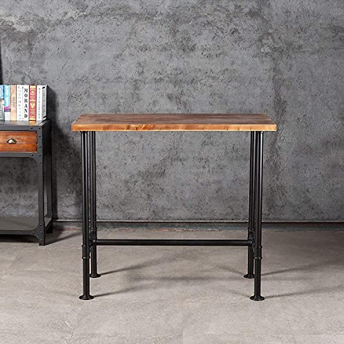 Diwhy 5 Piece Bar Table and Barstool Set Industrial Rectangular Pipe Dining Pub Bar Table and Kitchen Counter Height Adjustable Stool with Iron Backrest Black(1 Table + 4 Chairs)