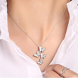 XINSHUN Real 925 Sterling Silver Long Zircon Butterfly Necklaces Necklace for Women Ladies
