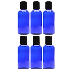 4oz Empty Cobalt Blue Plastic Squeeze Bottles with Disc Top Flip Cap (6 pack); BPA-Free Containers For Shampoo, Lotions, Liquid Body Soap, Creams