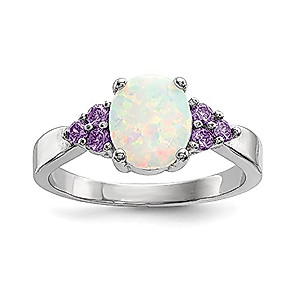IceCarats 925 Sterling Silver Oval Created Opal Purple Cubic Zirconia CZ Statement Ring Size 6