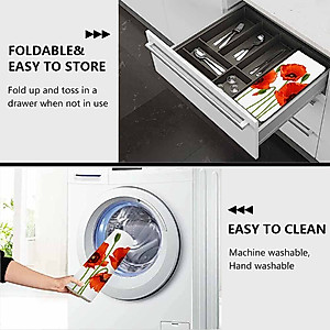 Beabes Poppies Dish Drying Mat,Art Poppies Spring Season Pastoral Flowers Bouquet Nature Drying Mat for Kitchen Counter 18x24 Inches Quick Drying Foldable Mat