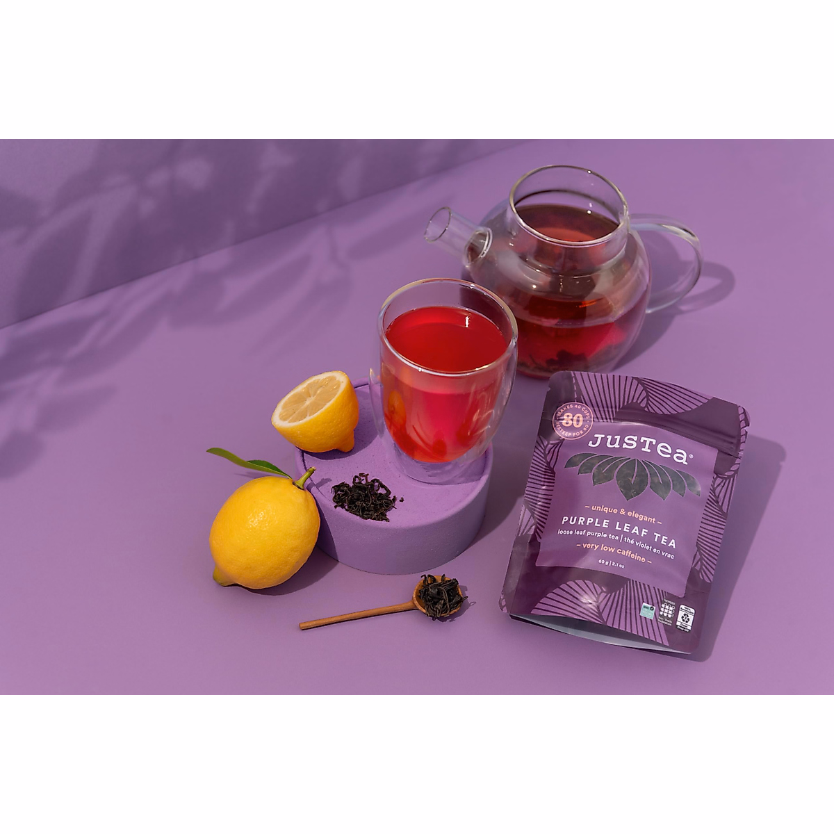 JusTea PURPLE LEAF TEA | Loose Leaf Purple Tea | Recyclable Refill Pouch | 40+ Cups (2.1oz) | Low Caffeine | Award-Winning | Fair Trade | Non-GMO