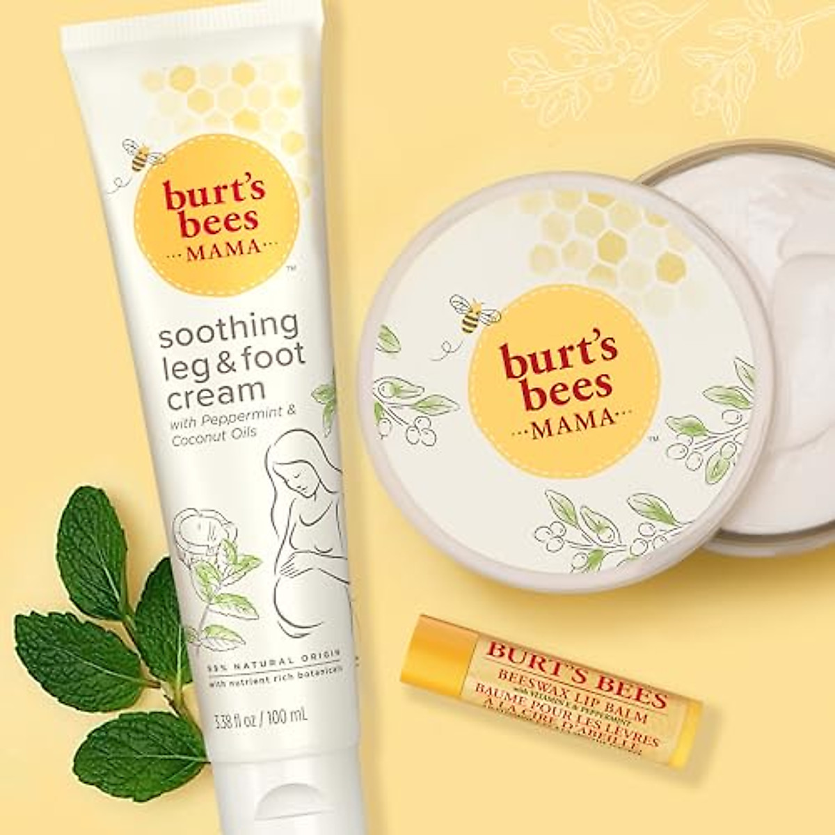 Burt's Bees Pregnancy Essentials Gifts Set, 3 Giftable Baby Shower Products & Must Have Baby Registry Items, Nourishing Skincare - Mama Belly Butter, Original Lip Balm, Leg & Foot Cream