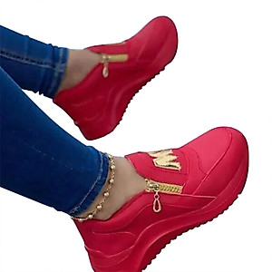 VALINK Women's Climbing Shoes,Comfort Athletic Casual Shoes,Fashion Letter Decoration Comfortable Zipper Design Sneakers Round Toe Shoes for Women