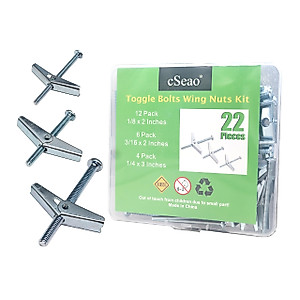 cSeao 22 Pieces Heavy Duty Drywall Ceiling TV Anchors Toggle Bolt Assortment Kit, 1/8" 1/4" 3/16" Spring Loaded Hollow Wall Inserted Bolt Wing Nuts