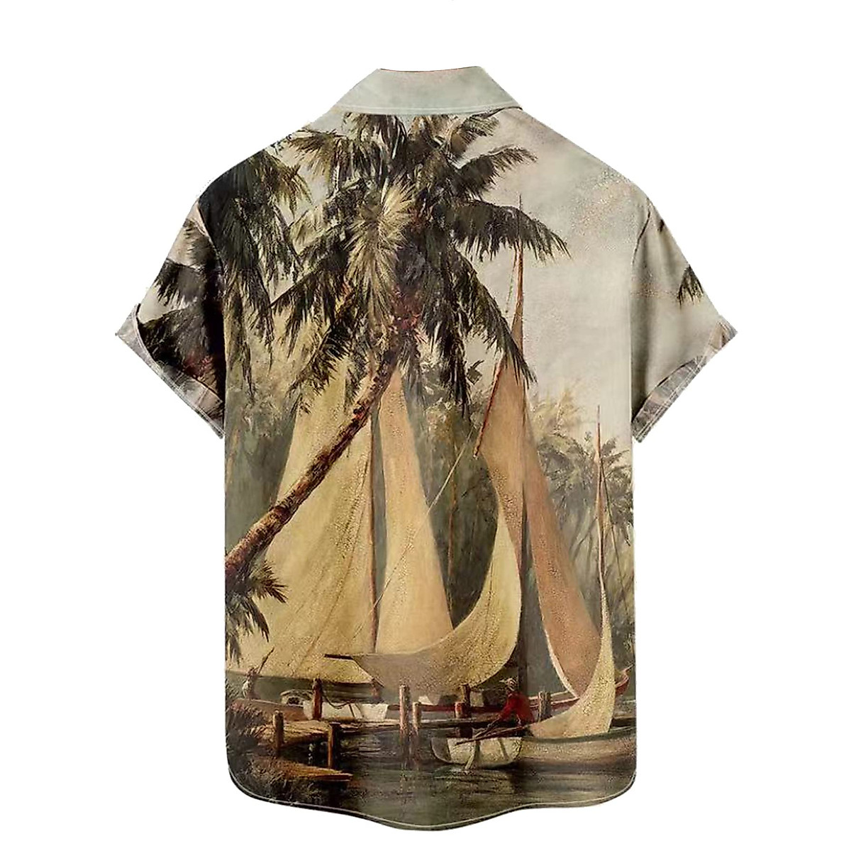WRITKC Tropical Shirts Button Down Holiday Casual Hawaiian Short Sleeve Men Loose Beach Shirts (Men, Medium, Multicolored-Sailing)