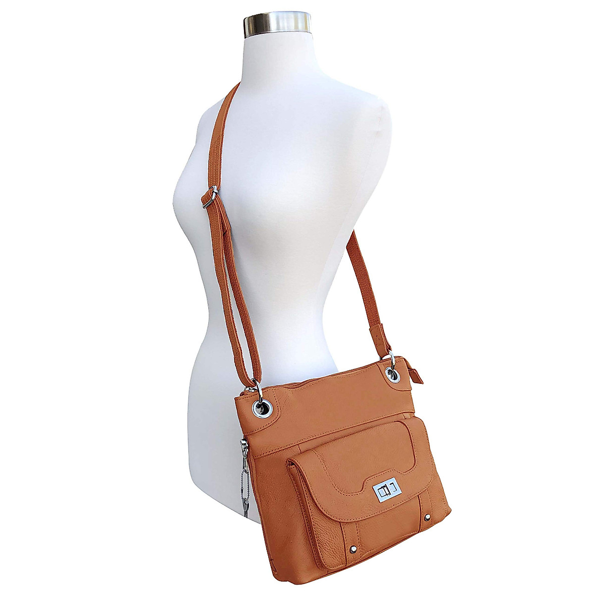 Concealed Carry Gun Purse - Twist Lock Pocket Crossbody Bag by Roma Leathers (Light Brown)