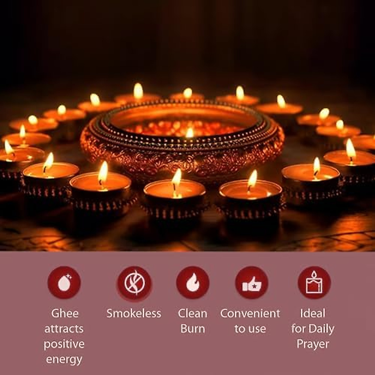 50 Pcs Pure Ghee Deepak/Tea Light Candle with 3 Hours Burning Time for Home & Festival Decor (50 Tea Lights) by Shubhkart