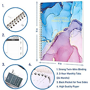 2023-2025 Monthly Planner/Calendar - 2 Year(24 Months) Planner with Tabs & Pocket, July 2023 - June 2025, Contacts and Passwords, 8.5" x 11", Thick Paper, Twin-Wire Binding - Pink Purple Marble