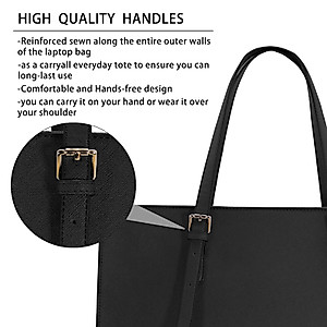 Laptop Bag for Women Waterproof Lightweight Leather 15.6 Inch Computer Tote Bag Business Office Briefcase Large Capacity Handbag Shoulder Bag Professional Office Work Bag Black