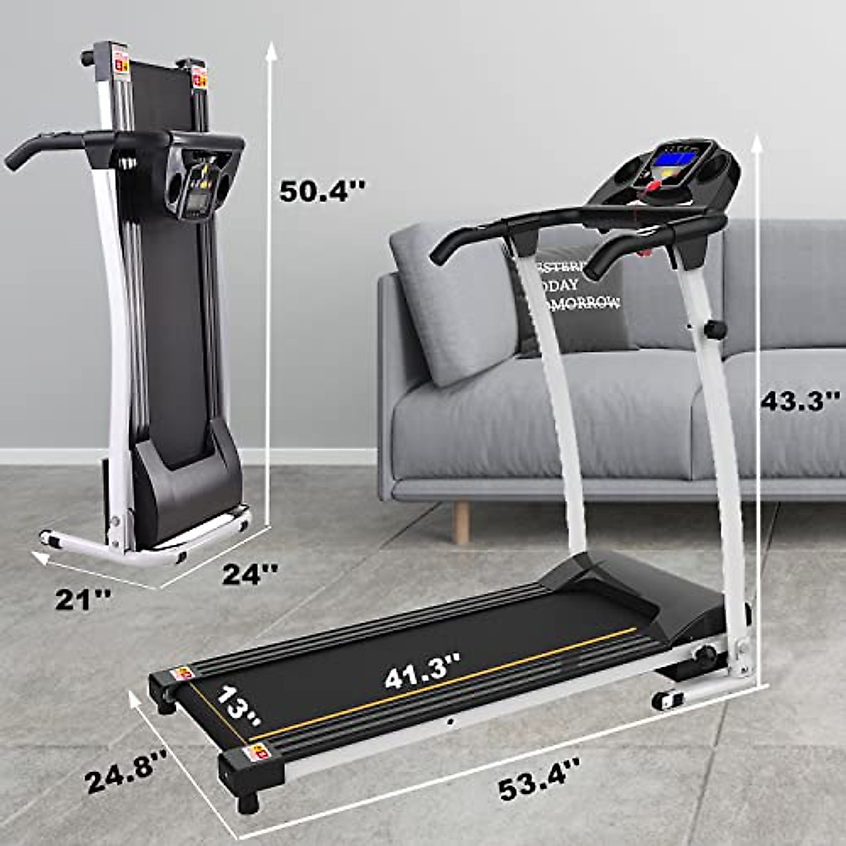 FYC Folding Treadmill for Home Portable Electric Treadmill Running Exercise Machine Compact Treadmill Foldable for Home Gym Fitness Workout Jogging Walking, White
