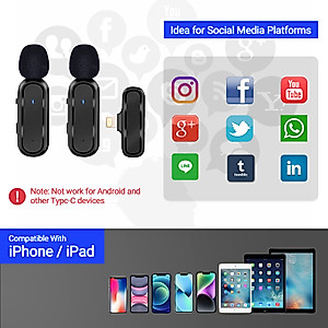 2 Pack Wireless Lavalier Microphone for iPhone iPad, Professional Clip On Lapel Mic with 780MA Charging Case - 10H Plug-Play Noise Reduction 70FT for Video Recording Vlogging, YouTube, Interview