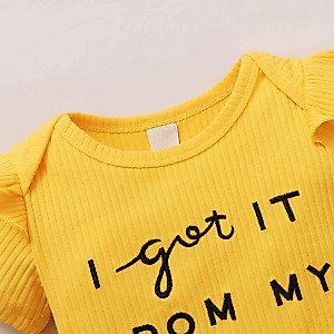 MIEKISA Newborn Baby Girls Three-piece Suit T Shirt Rompers Pants Headband Infant Outfit Clothing Sets Bodysuit (Yellow, 3 Months)