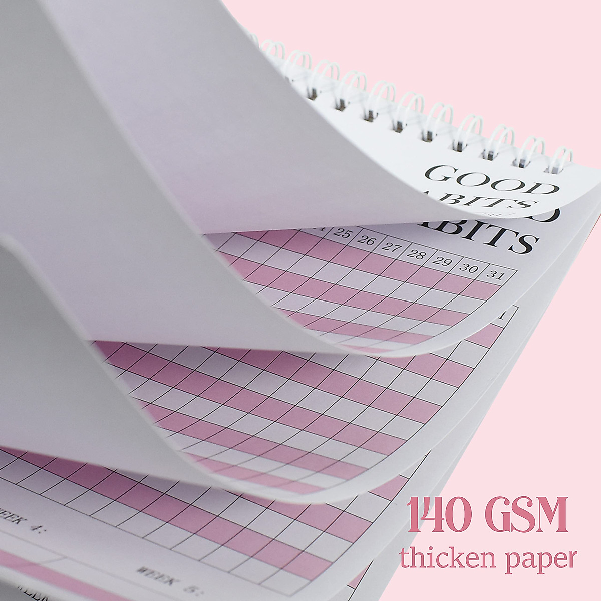 Habit Tracker Journal - Habit Tracker Calendar & Goal Tracker with Spiral Binding–Undated Weekly and Monthly Habit Tracker Planner to Boost Productivity with Habits Goals, 12Months, 8.5"x11” Pink
