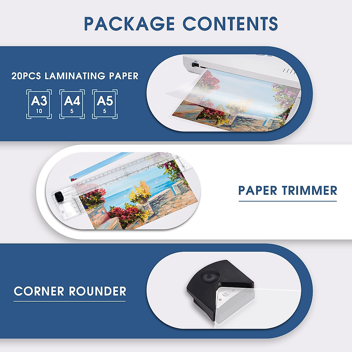 QUIWELL 9 in 1 Laminator, Laminator Machine with 20 Laminating Sheets, 9 Inches Thermal Laminating Machine with Paper Trimmer, Corner Rounder, Hole Punch, Bonus Busy Book for Home Office School Use