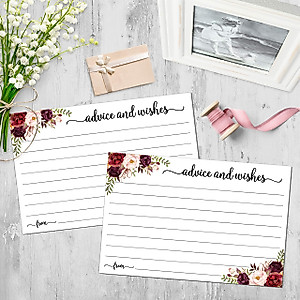 321Done Advice and Wishes Cards (50 Cards) 4" x 6" Red Watercolor Floral Roses for Wedding, Bridal, Retirement, Graduation, Anniversary - Made in USA - White