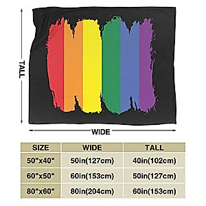 HOMNY Colorful Rainbow Gay Pride Flannel Fleece Blanket Ultra Soft 380 GSM Lightweight Microfiber Blanket All-Season Anti-Static Warm Thick Throw Blanket for Sofa Couch Bed