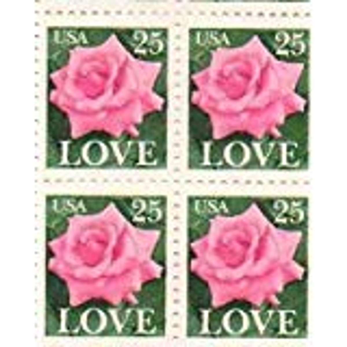 LOVE Pink Rose Set of 4 x 25 Cent US Postage Stamps NEW Scot 2378