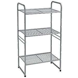 GEORIS 3-Tier Heavy Duty Wire Shelving Unit Storage Rack, Stackable Extendable Plant Stand Organizer with Adjustable Shelf, Water Bottle Storage Holder, Silver