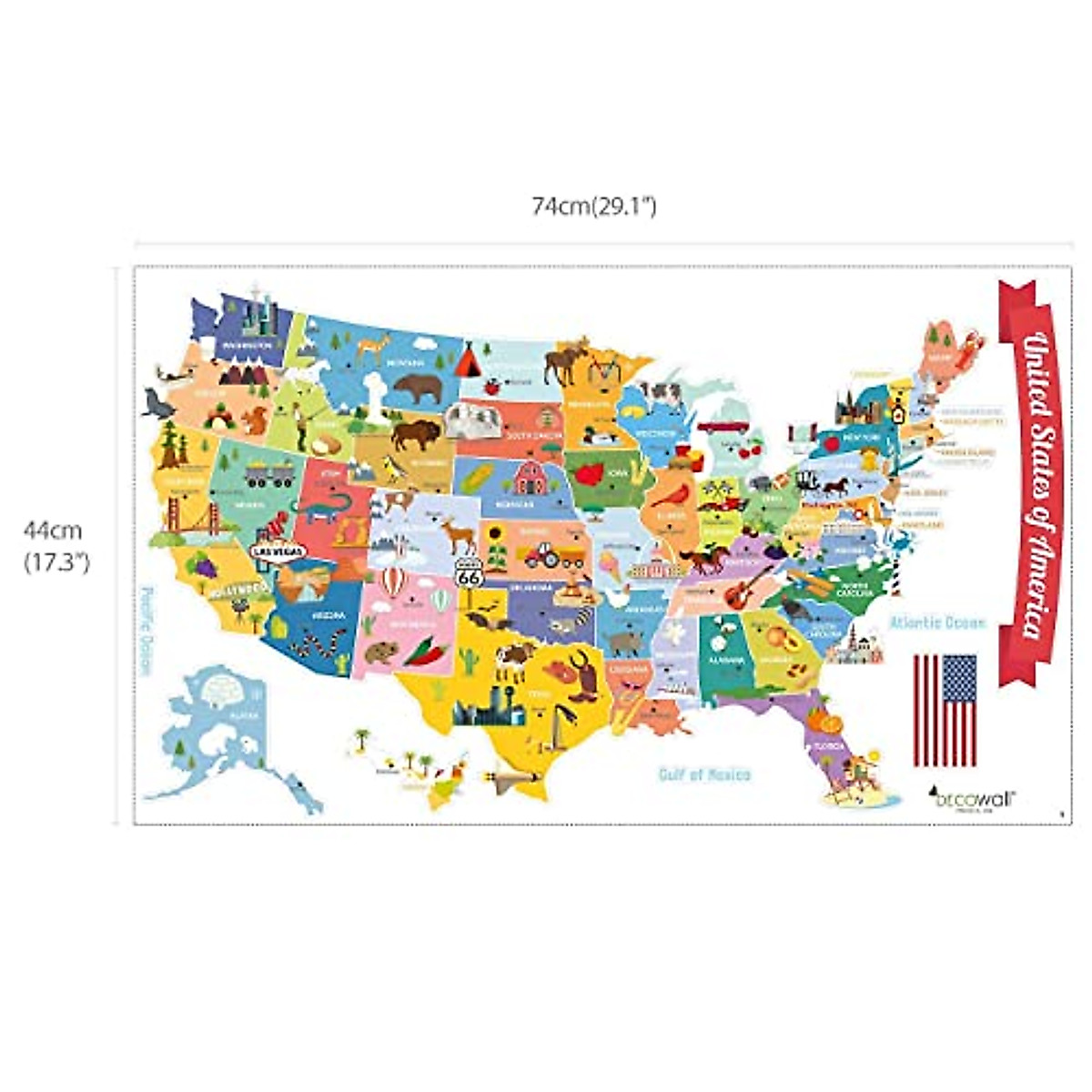 DECOWALL SG-1906 USA Map Kids Wall Stickers Wall Decals Peel and Stick Removable Wall Stickers for Kids Nursery Bedroom Living Room décor