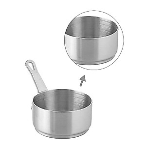 Elvaesther 100ml 1pc Handle Sauce Pan, Mini Sauce Pan with Hanging Hole, Handle Sauce Pot Multi-purpose Corrosion-resistant 304 Stainless Steel Measuring Cups for Cooking Banquet Picnic