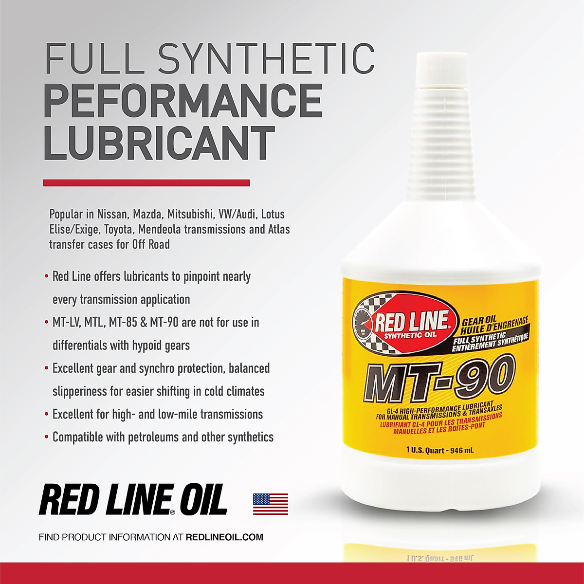 Red Line (50305) MT-90 75W-90 GL-4 Manual Transmission and Transaxle Lubricant (MTL) - 1 Gallon