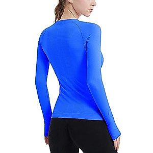 MathCat Workout Shirts for Women,Long Sleeve Athletic Shirt Women Seamless Workout Tops for Women, Yoga Compression Shirt Lakeblue