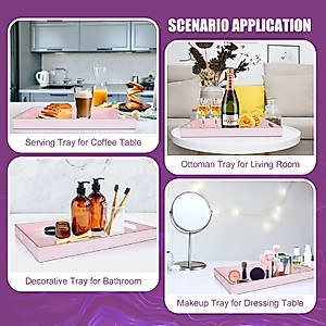 Gifturbo Pink Serving Trays,Decorative Serving Tray with Handles, Coffee Table Tray Rectangular Plastic Tray for Ottoman Bathroom,Living Room, 15.7” x 10.2” x1.37”