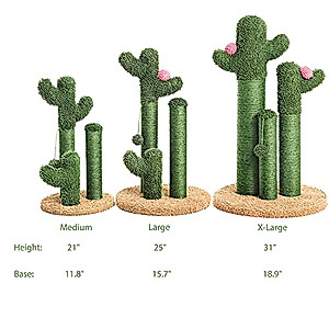 Pesofer Cactus Cat Scratching Post Cat Scratcher with 3 Scratching Poles, Flower Décor and Dangling Ball for Kitten, Adult Cats Large