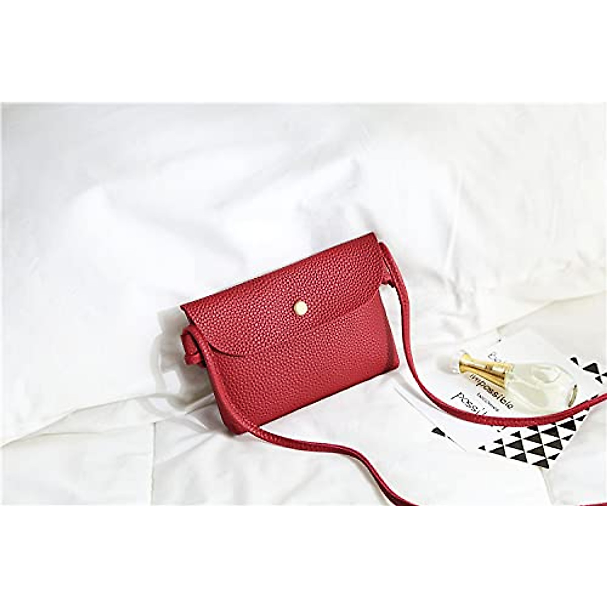 PKSANIT Women's Cross Body Bag, PU Leather Small Square Bag for Women, Shoulder Bag Diagonal Messenger Handbag (Red)