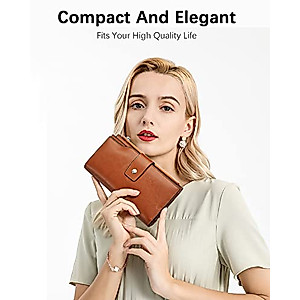 BOSTANTEN Womens Leather Wallets RFID Blocking Large Capacity Credit Cards Holder Phone Clutch Brown Orange