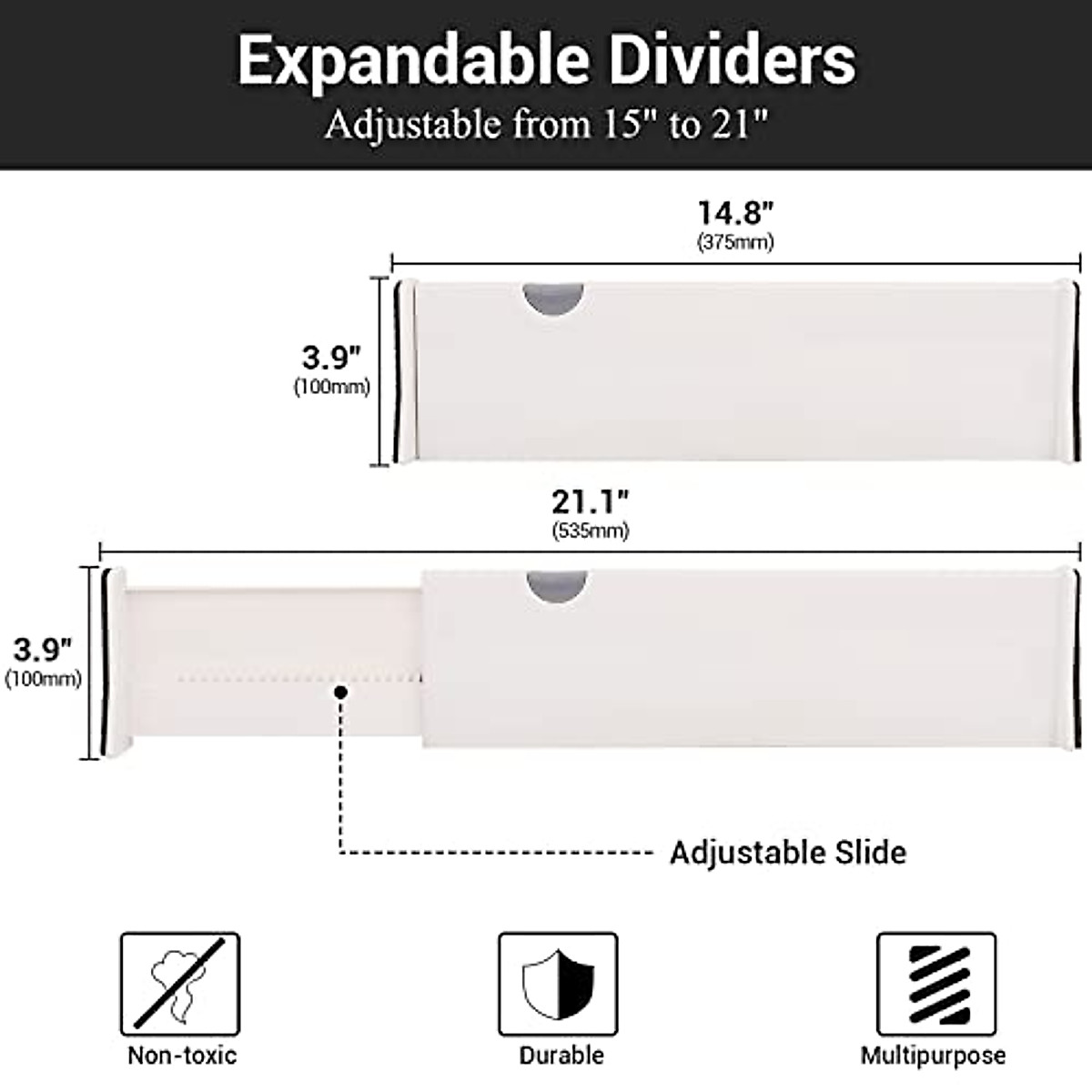 COSICS 6Packs 15-21 Inch Expandable Drawer Organizers with Snap, Plastic Adjustable Drawers Dividers for Clothing, Kitchen Utensils, Dresser Separators for Bedroom, Bathroom, Office, Book Shelf