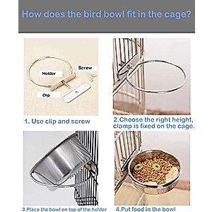 HERCOCCI Bird Feeder Dish Cup, Stainless Steel Parrot Food Bowl Feeding Coop Cups Clamp Holder, Bird Water Cage Bowl for Parakeet Lovebird Conure Cockatiel Budgie Chinchilla (4 Pieces)