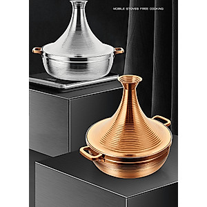DAOUXIAOSP 304 Stainless Steel Moroccan Tagine Pot,Non Stick Tagine Stainless Steel Tower Stew Dry Pot Non-stick Slow Cooker Seafood High Lid Pan Electromagnetic Cooker Moroccan Tajine Casserole,Gold,