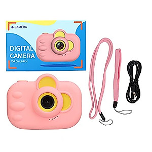 BOTEGRA Kids Camera, Portable Dual Front Rear Lens Smart Filter Sticker Children Digital Video Camera with Hand Strap Lanyard for Traveling(Pink)