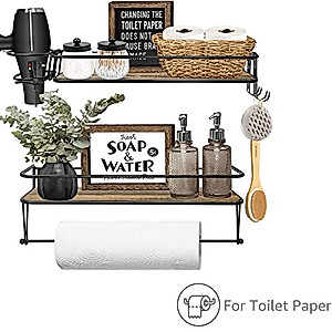 QEEIG Bathroom Shelves - Floating Shelves with Towel Bar Farmhouse Wall Mounted Shelf Over Toilet Small 16 inch Set of 2 (FS012)