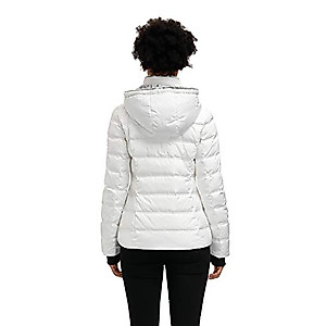SLOW DOWN Women Down Puffer Jacket with Hood Hooded Winter Down Puffer Coat for Women with Faux-Fur Hood & Collar(White, XXL)
