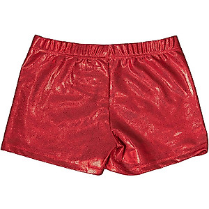 Aosva Little Big Girls' 2 PCS Sparkle Dance Tumbling Athletic Gymnastics Red Shorts for Girls 5-6Years