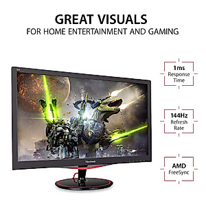 ViewSonic VX2458-MHD 24 Inch 1080p 1ms 144Hz Gaming Monitor with FreeSync Premium, Flicker Free and Blue Light Filter, HDMI and DisplayPort